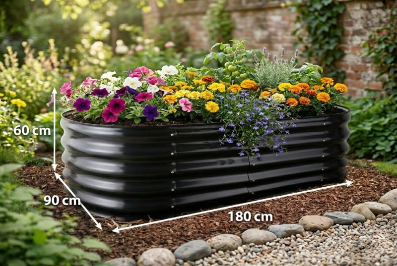 Záhon vyvýšený oceľový ovál 180x90x60cm šedý GARDENKUS | Kinekus
